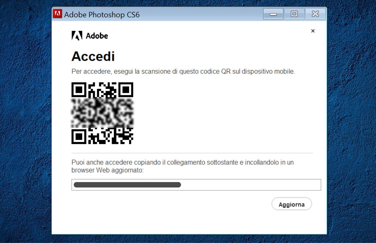 Le app Adobe visualizzano una richiesta di accesso con QR code